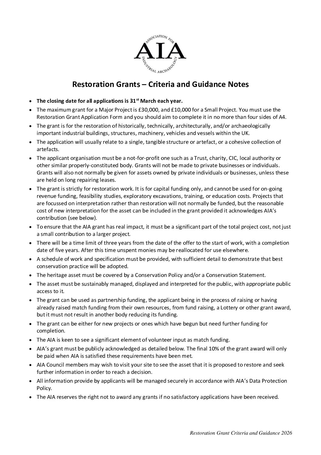 Restoration Grants Criteria and Guidance 2026 – The Association for ...